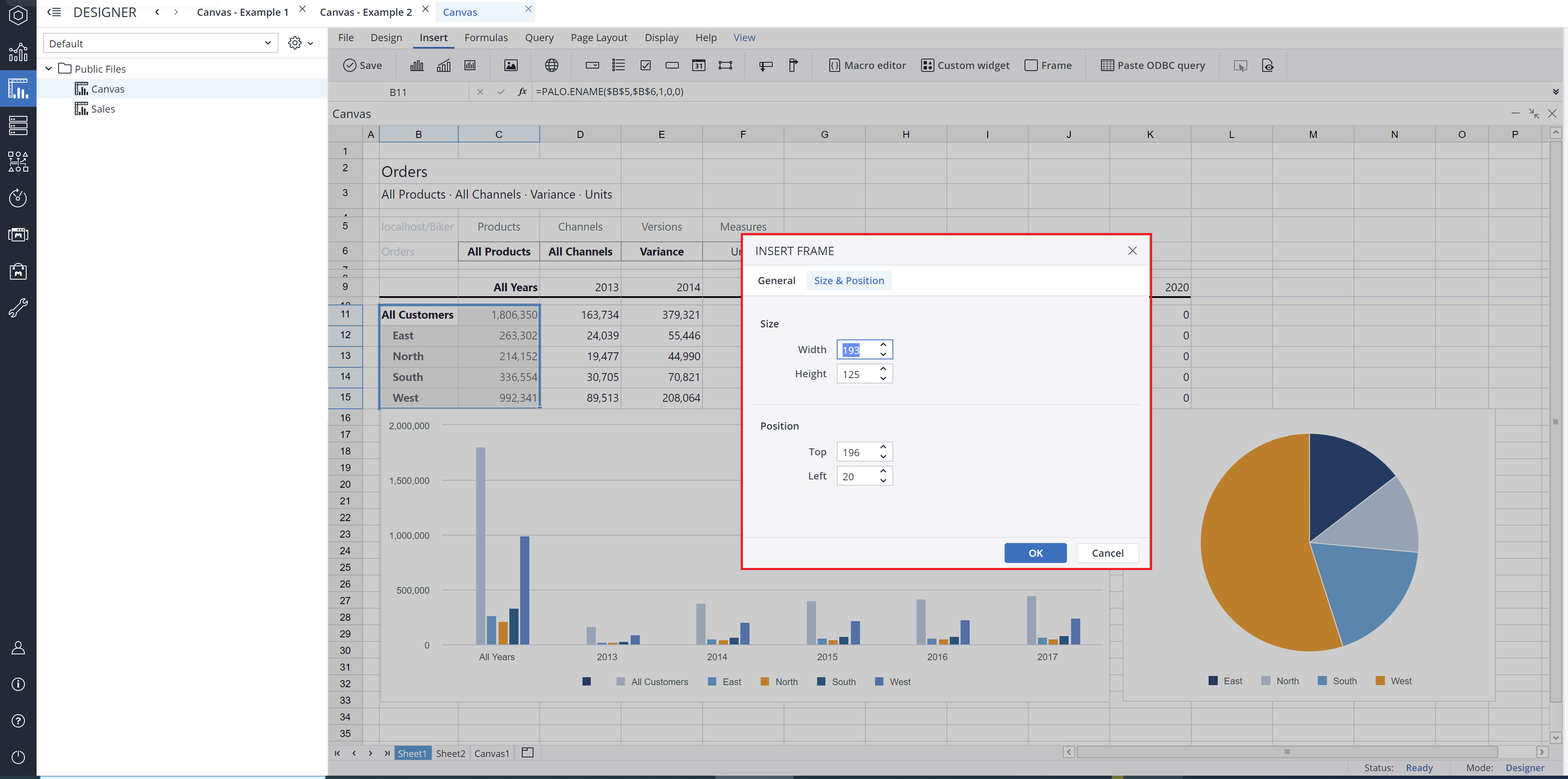 Adding Frames inside a Worksheet