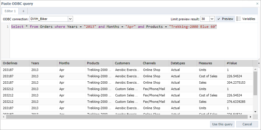 ODBC Connections in Jedox Web Spreadsheets