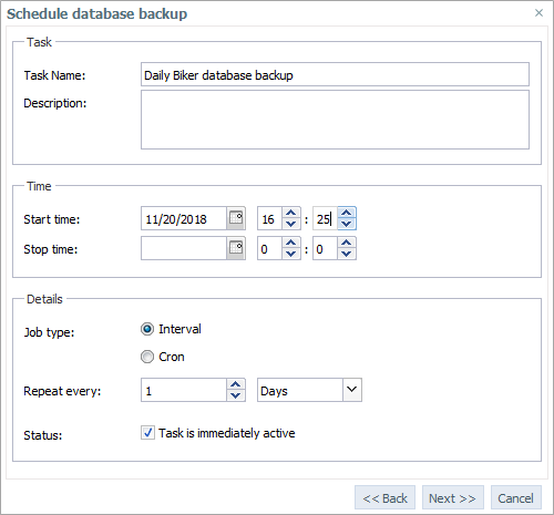 Scheduling Database Backup