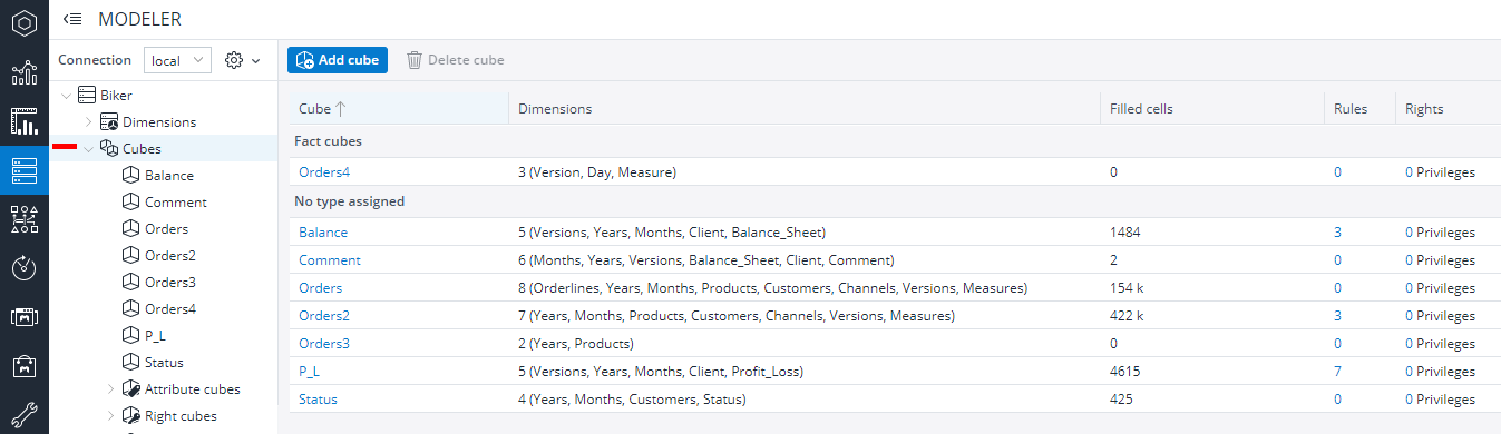 Managing Cubes in Modeler