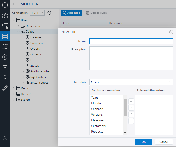 Managing Cubes in Modeler