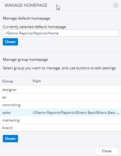 Reports as Homepages
