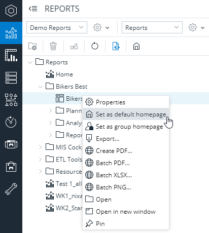 Reports as Homepages
